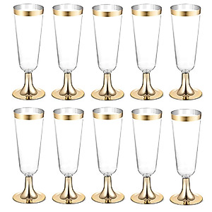 PRETYZOOM Wedding Glasses Champagne Glasses Plastic Disposable Cocktail Goblet 160ML Wine Cups Party Drink Cups for Wedding Bar Restaurant Party Banquet 10pcs (Golden) Disposable Glasses