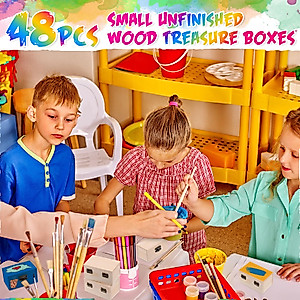 Thyle 48 Pcs Unfinished Small Wooden Box 3.54 x 1.97 x 2.17 Inch Mini Treasure Boxes Stash Wooden Box with Hinged Lid Locking Clasp for DIY Crafts Party Projects