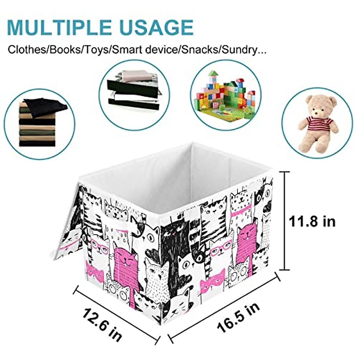 CaTaKu Cute Cat Funny Storage Bins with Lids and Handles, Fabric Large Storage Container Cube Basket with Lid Decorative Storage Boxes for Organizing Clothes