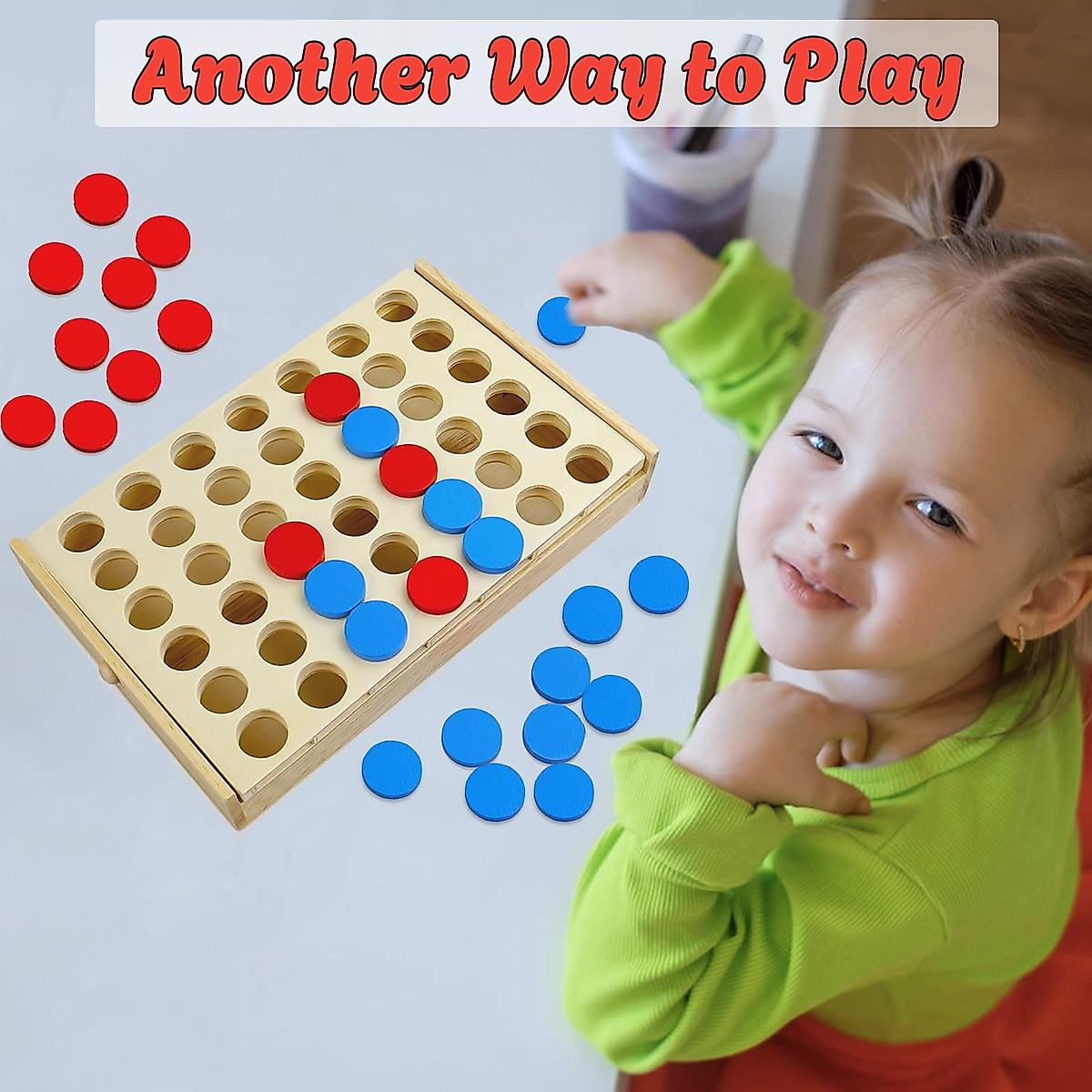 Arfun 4 in a Row Wooden Connect Board Game, Foldable Line up 4 Game, Classic Strategy Family Fun Toy, Wood Connect Game for Kids and Adults (Travel Size)