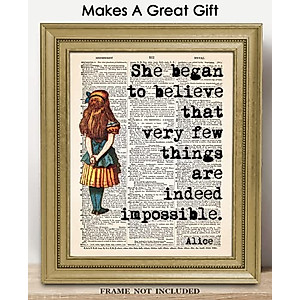 Motivational Wall Art Office Decor for Men & Women: "She Began To Believe" Alice in Wonderland 8x10 Inspirational, Motivational Poster & Positive Affirmations Wall Decor