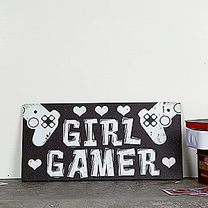 Putuo Decor Game Room Decor, Funny Wall Sign for Bedroom, Living Room, Teen Room, Gift for Gamer, Boys, Girls, 10x5 Inches Hanging Sign - Girl Gamer