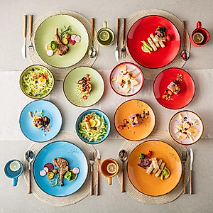 vancasso Navia Dinnerware Set 16 pieces Colorful Set for 4 Stoneware Spray Spot Patterned Service Dish with Dinner Plates, Salad Plates, Bowls, Mugs - Colorful