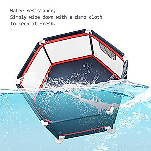 GrowthPic Baby Playpen, Playard for Baby - Safety Play Pen for Infant and Baby, with Sturdy Bases, Anti-Skid Pads, Lightweight, Navy Blue, 6-Panel