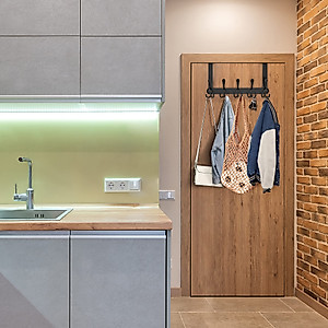 Ravinte Over The Door Hooks, 1 Pack Over The Door Hanger with 5 Coat Hooks for Hanging Clothes, Over The Door Towel Racks for Bathroom Heavy Duty, Black