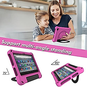 GUSARI Tablet PC case Kids Case Compatible with Kindle Fire DH 7 (2022),Fire DH 7",Shockproof Lightweight Dropproof Stand Handle EVA Tablet Case Tablet Cover (Color : Rose RED)