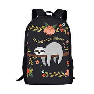 Showudesigns"Follow Your Dreams" School Bag Shoulder Backpack for Kids Boys Girls Sloth Book Bag with Zipper