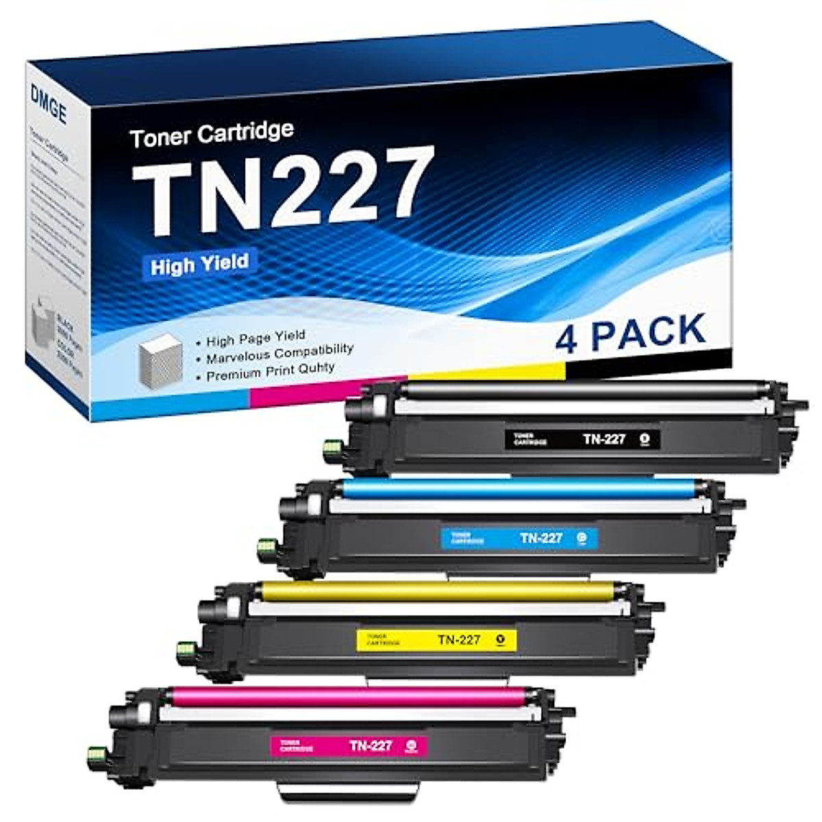 TN227 High Yield Toner Cartridges 4 Pack - Compatible Replacement for Brother TN227 TN223 TN-227 Work with HL-L3290CDW HL-L3210CW MFC-L3770CDW MFC-L3750CDW MFC-L3710CW Printer