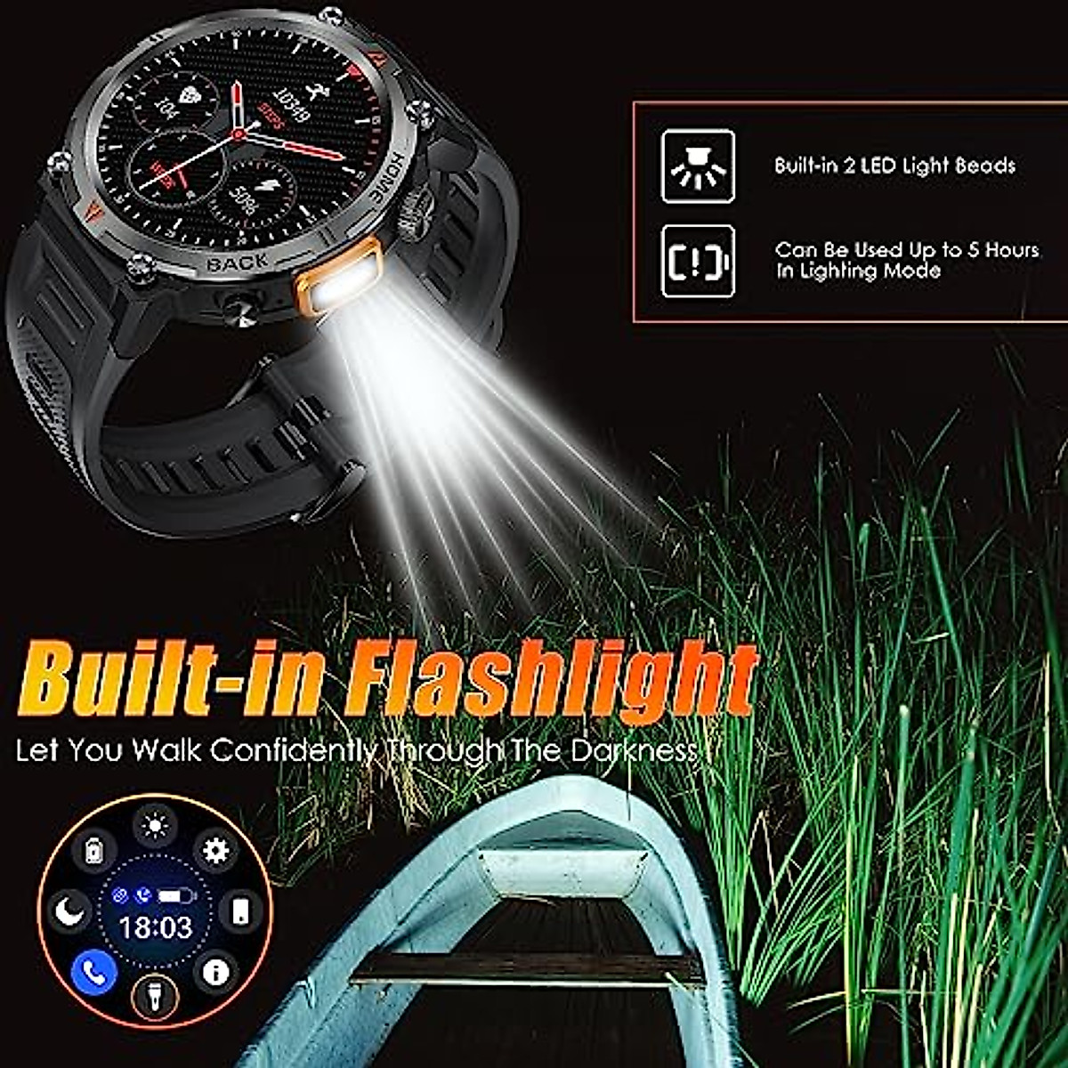 Military Smart Watch for Men Tactical Rugged Smart Watch with Bluetooth Call Flashlight 1.45" Big Screen Fitness Tracker Heart Rate Sleep Monitor Watch Waterproof Sports Smartwatch for iPhone Android