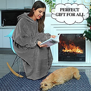 Blanket Sweatshirt Hoodie Blanket, Wearable Blanket Blanket Hoodie for Women, Hooded Blanket Cozy Blanket Women, Super Warm and Oversized Blanket with Sleeves and Giant Pocket (Dark Gray)