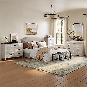 LINSY HOME Dresser for Bedroom, 7 Drawer Dresser with Metal Handles, White Chest of Drawers for Living Room, Entryway and Hallway, White Beige