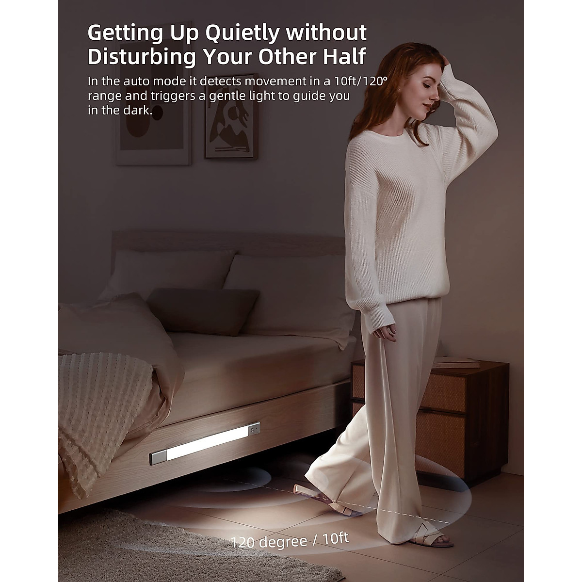 EZVALO Under Cabinet Lights Closet Lights,48 LED Motion Sensor Light Indoor 5000K Wireless Rechargeable with Detachable Battery,Night Light for Kitchen,Stairs,Hallway,Pantry (White Light)