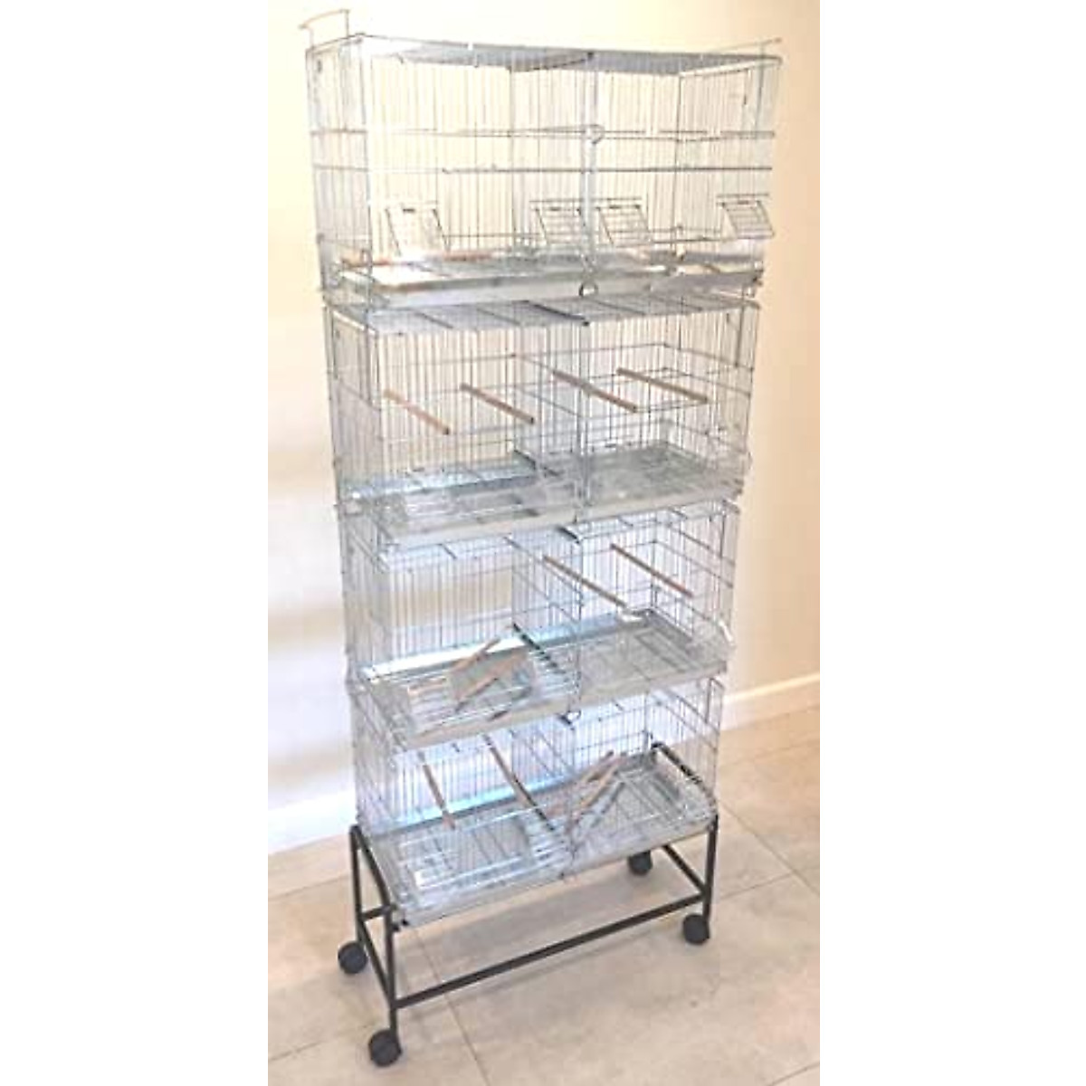 Galvanized Zinc Stackable Breeder Bird Flight Cage Side Breeding Nest Door with Removable Divider (Galvanized Zinc, 30"x11"x15"H Lot-4 Stand)