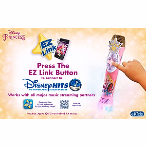 eKids Disney Princess Karaoke Microphone with Bluetooth Speaker, Wireless Microphone Connects to Disney Songs Via EZ Link Feature, for Fans of Disney Princess Toys