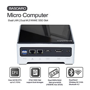 BASOARO Windows 11 Pro Micro Computer, Mini Desktop PC i7 9750H, 16G DDR4 RAM 1TB SSD, Mini PC, Gigabit LAN, HD, DP, USB3.0, BT, Dual Band WiFi, Small Desktop PC for Office
