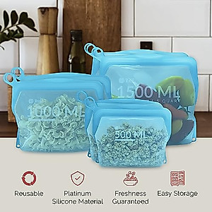Reli. Reusable Silicone Bags (6 Pack, Multi-Size) | Snack, Sandwich, Gallon (2 Each) - Aqua | Silicone Bags for Food Storage | Reusable Food Storage for Meal Prep | Dishwasher/Freezer Safe