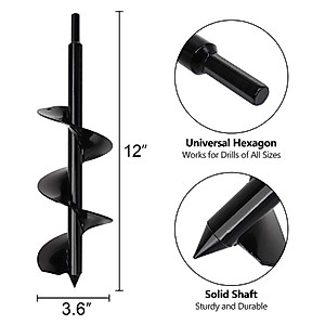 Top Hill 3.5" * 12" Auger Drill Bit for Planting, Garden Plant Flower Bulb Auger