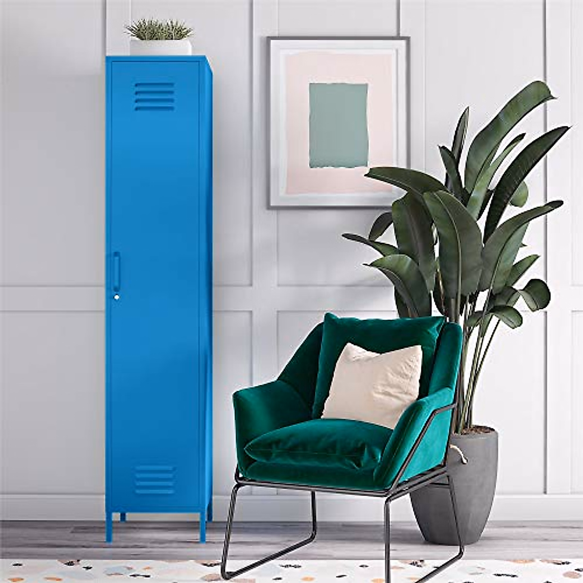 Novogratz Cache Single Metal Locker Storage, Blue Cabinet