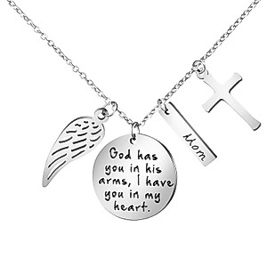 JoycuFF Memorial Gifts for Loss of Mom Necklace In Memory Sympathy Gifts for Daughter Loss of Mum Mama Mother Mom Mommy Remembrance Jewelry Cross Angel Wings Charm