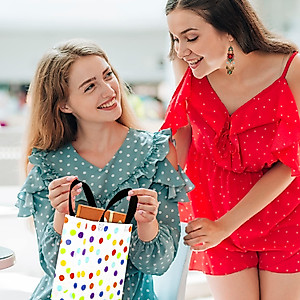 BLEWINDZ 16Pcs Reusable Gift Bags with Tissues - Medium Rainbow Polka Dot Party Favor Bags for Christmas, Birthday, Baby Shower, Grocery Shopping, Wedding (10" x 7.6" x 3.9")