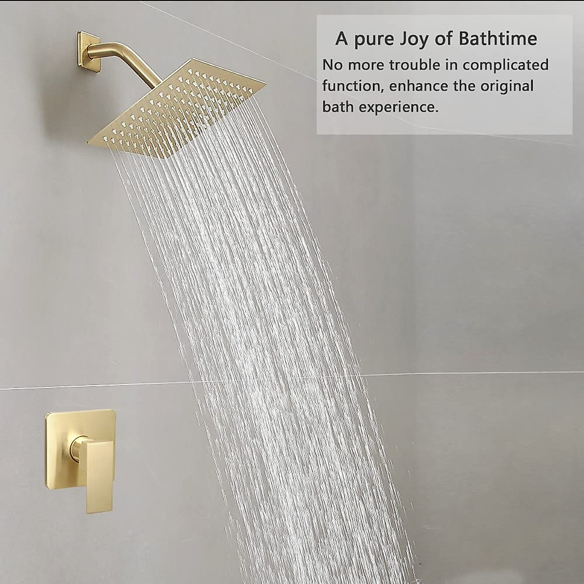 JingGang Brushed Gold Shower Faucet Set Bathroom Rainfall 8 Inch Shower Head System Single Handle Shower Trim Kit with Rough-in Valve