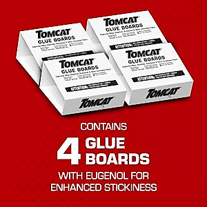 Tomcat Glue Boards with Immediate Grip Glue for Mice, Cockroaches, and Insects, Use Flat or Covered, Ready-To-Use, 4 Traps