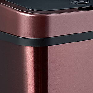 Ninestars Bedroom or Bathroom Automatic Touchless Infrared Motion Sensor Trash Can, 3 Gal 12L, Stainless Steel Base (Rectangular, Burgundy/Black Lid)