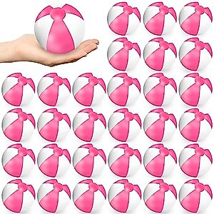 Whaline 50 Pieces 5 Inch Pink and White Inflatable Beach Ball Round Pool PVC Balls Cute Game Toys for Summer Hawaiian Tropical Theme Beach Party Decorations Water Sand Game Accessory