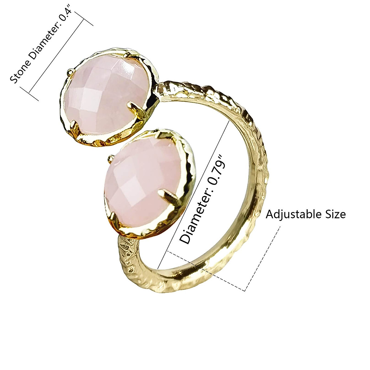 Ladywowu Rose Quartz Ring, Healing Pink Crystal Rings for Women Spiritual, Round Crystal Double Stone Ring Adjustable for Rose Quartz Jewelry, Gold Gemstone Ring Jewelry Gift for Her