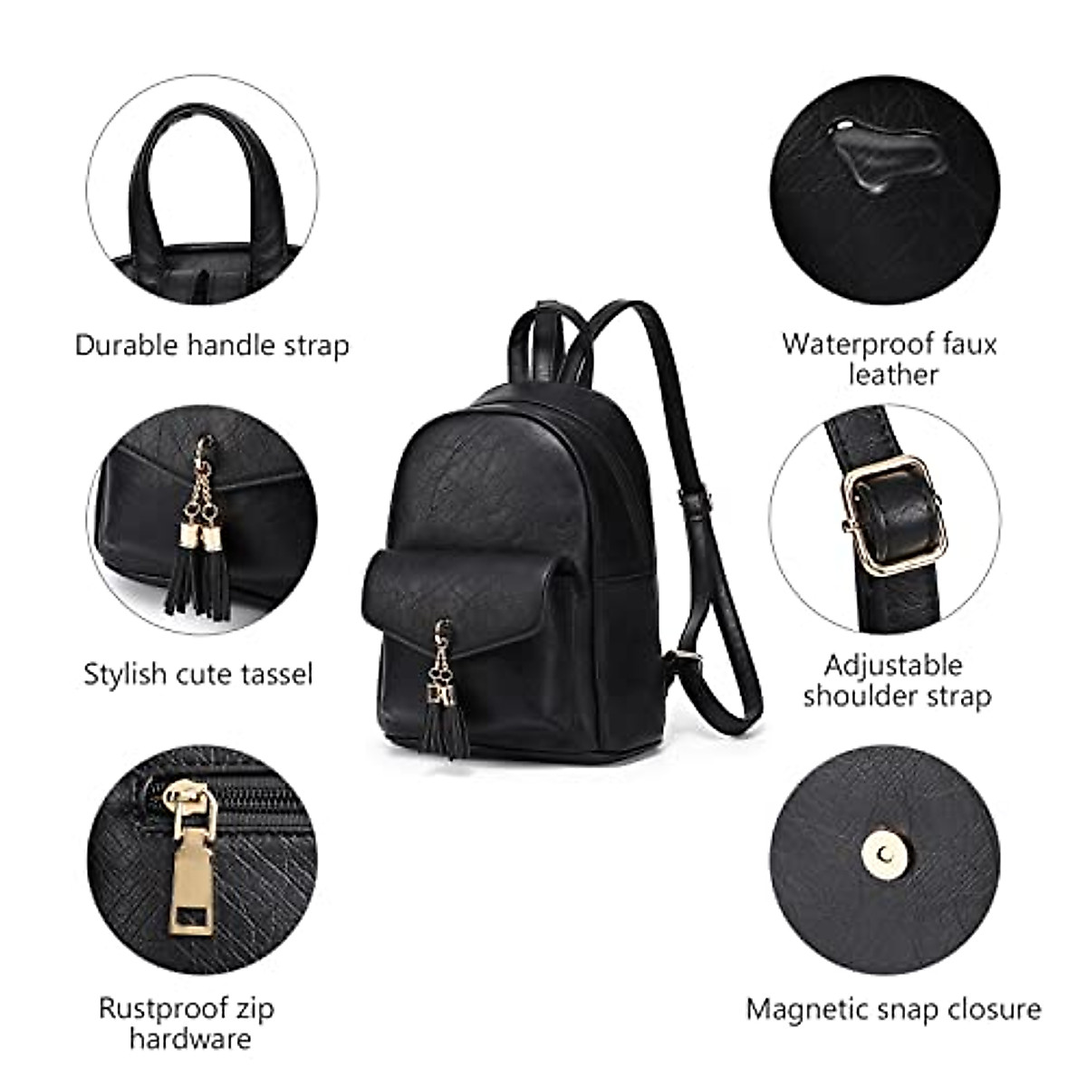OUKUPA Small Fashion Backpack Purse for Women Girls,Leather Mini Backpack Designer Ladies Travel Shoulder Bag Teenage Girls Purses Daily Bookbag with Cute Tassel Lightweight