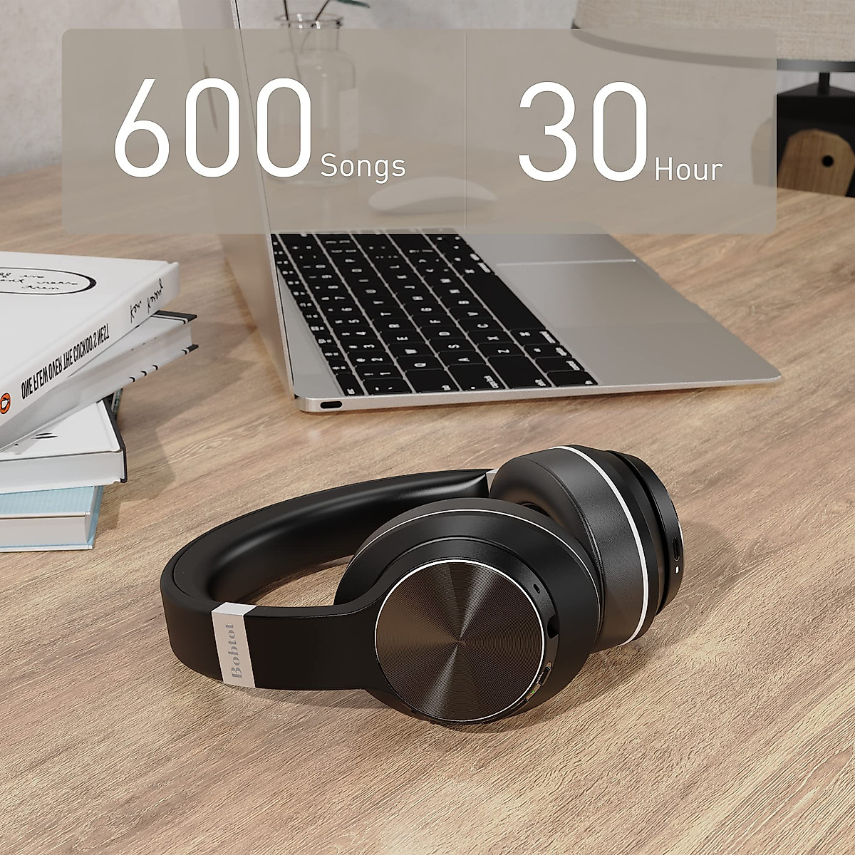 Bluetooth Headphones Over Ear Wireless, Active Noise Cancelling Headphone, 30H Playtime Hi-Fi Stereo Bass 5 EQ Modes Foldable Headsets with Built-in Mic, Volume Control, Protective Case for Travel