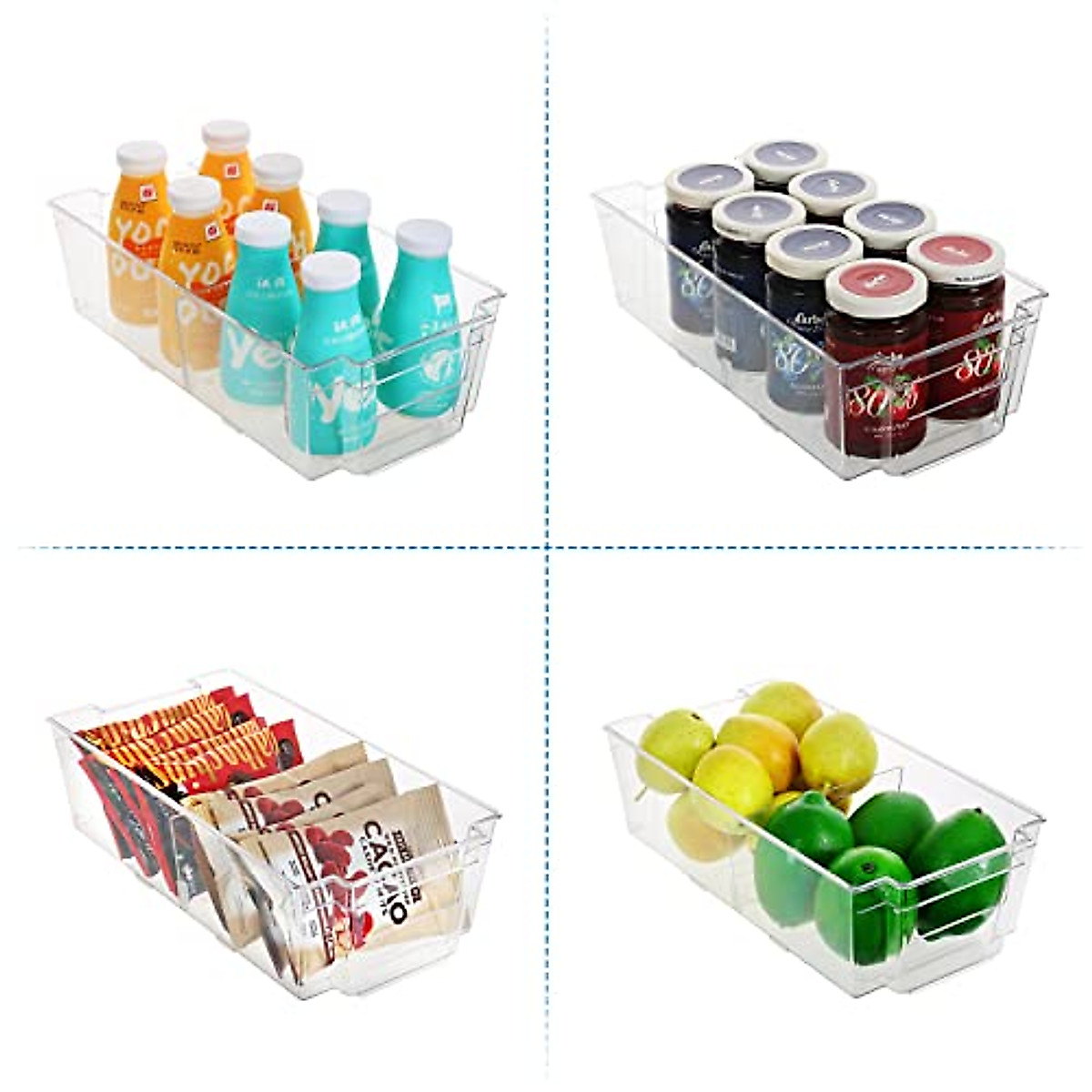 HERKKA Plastic Storage Organizer Container Bin with Dividers for Bathroom, Pantry, Kitchen Cabinet, Fridge, Office and Home Organization - 9 pack - 12.5 inch - Clear