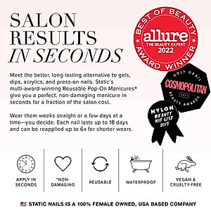 Static Nails Reusable Pop-On Manicure Set, Non-Damaging Glue-On Nails (Double French Round) - False Nails with Static Nail Glue, Nail Set, Fake Acrylic Press On Nails