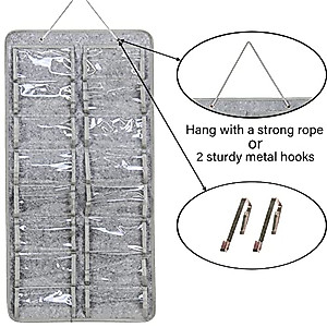 Casaphoria Sunglasses Organizer Storage, Hanging Dust Proof Wall Pocket Glasses Organizer - 16 Felt Slots Sunglass Organizer Holder with Metal Hook and Sturdy Rope (Gray, Dust Proof)