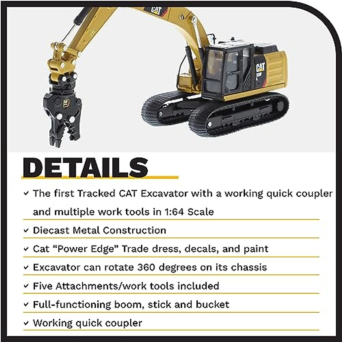 Diecast Masters 1:64 320D L Hydraulic Excavator, Play & Collect Series Cat Trucks & Construction Equipment | 1:64 Scale Model Diecast Collectible | Diecast Masters Model 85636
