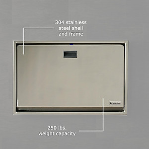 Foundations 100SS-R Premier Stainless Steel Horizontal Baby Diaper Changing Station with Recessed Mount, Heavy Duty Steel Hinges, One Handed Adjustable Safety Belt