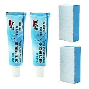 Car Glass Oil Film Cleaner - Glass Film Removal Cream with Sponge - Glass Oil Film Removing Paste - Car Windshield Oil Film Cleaner - Glass Stripper Water Spot Remover - Glass Oil Film Remover (2PCS)