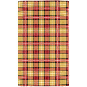 Plaid Themed Fitted Mini Crib Sheets,Portable Mini Crib Sheets Toddler Bed Mattress Sheets-Crib Mattress Sheet or Toddler Bed Sheet,24“ x38“,Salmon Earth Yellow