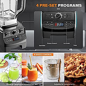 Enfmay Smoothie Blender Maker, 1450W High Performance Blender with 4 Preset Programs, 8 Speeds Control 33000RPM High-Speed, 2L Tritan BPA Free Container, Ice Crush Blender for Smoothie/Ice/Dessert/Nut