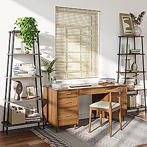 MXARLTR 5 Tiered Bookshelf, Ladder Shelf Etagere Bookcase, Wood and Metal Ladder Bookshelf, Display Freestanding Open Storage Rack for Living Room Bedroom Bathroom Kitchen Office, Gray Oak