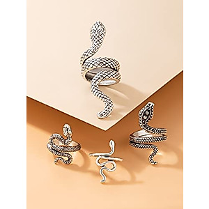 FDSUFDY Rings for Women 4pcs Snake Design Ring (Color : Antique Silver, Size : One-Size)