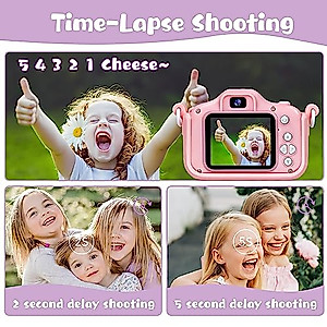 KIZJORYA Kids Camera, 2024 Upgraded 48MP HD Digital Selfie Camera Toys for Kids 3-12, Christmas Birthday Gift for Girls Boys with Unicorn Cover, Children Portable Video Camera for Toddlers-32GB(Pink)