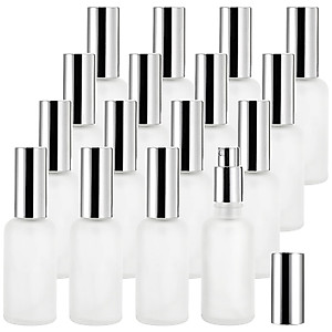 Bekith 16 Pack 50ml Glass Spray Bottles, Frosted Empty Perfume Atomizer, Refillable Fine Mist Spray for Essential Oils, Cleaning Products, Silver Sprayer