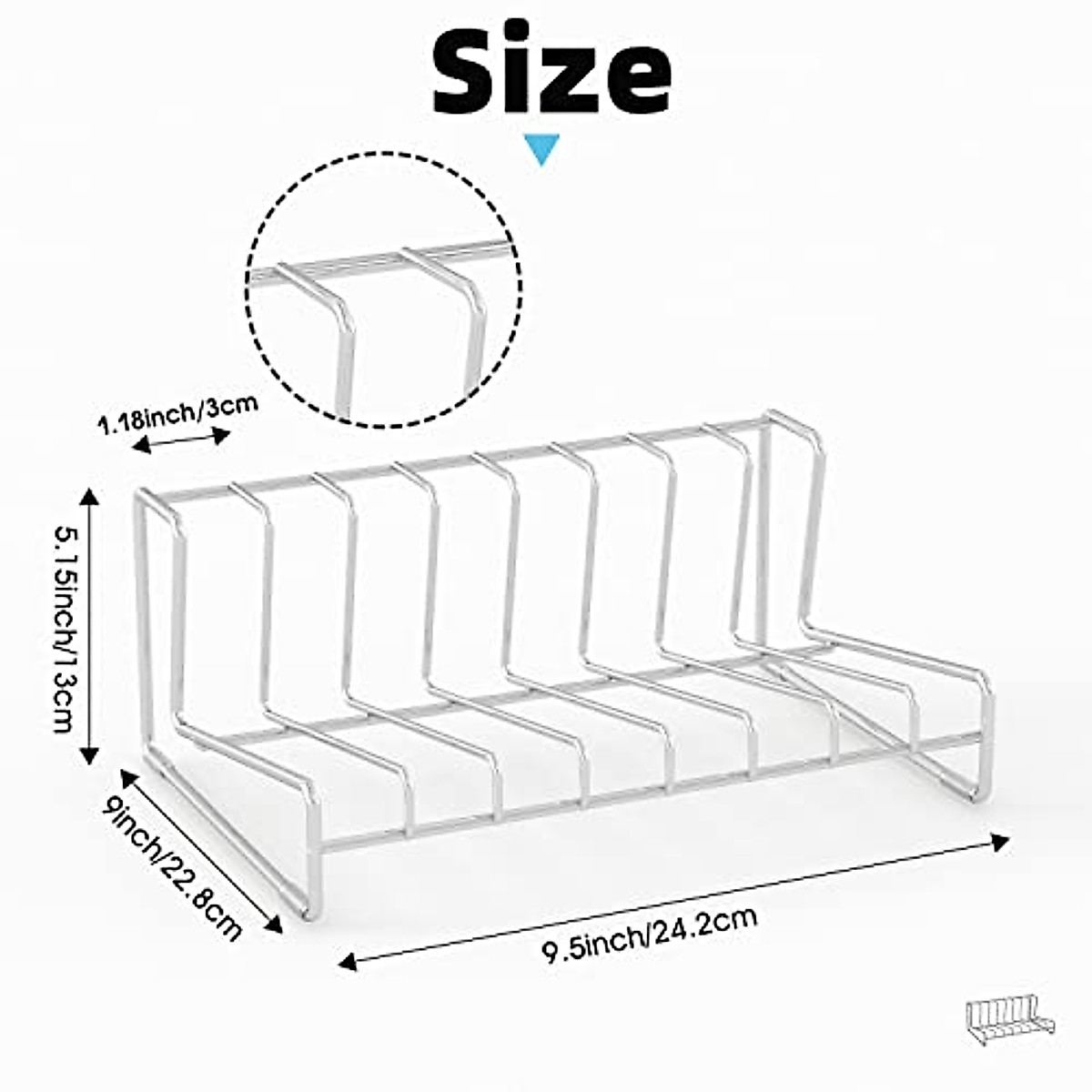 Joy Aid Plate Organizer for Cabinet, Dinner Plate Holder, Cutting Board and Lid Organizer, 8 Slots, 304 Stainless Steel