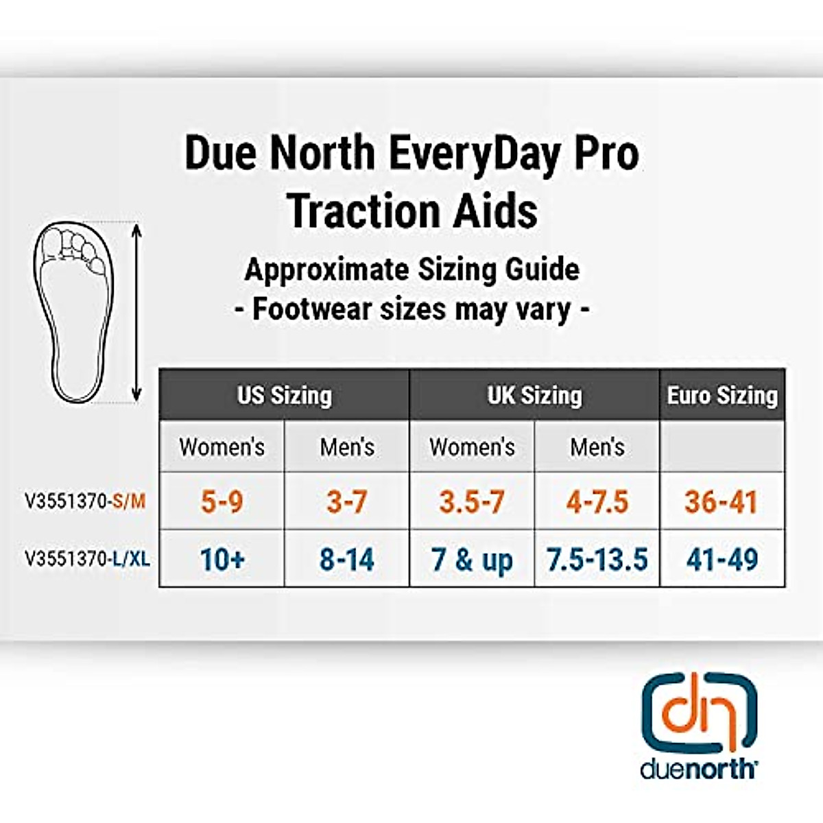 Due North Everyday Pro Footwear Traction Aids, Tungsten Carbide Ice Cleat Spikes, Lightweight Full-Foot, Rubber, Unisex, Small/Medium, V3551370-S/M