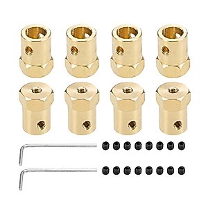 uxcell Hex Coupler 8mm Bore Motor Hex Brass Shaft Coupling Flexible Connector for Car Wheels Tires Shaft Motor 8pcs