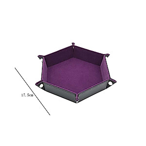1 Piece Dice Holder Dice Pad Dice Rolling Tray PU Leather Dice Tray Hexagonal Folding Dice Tray for Dice Gaming and Other Table Games, Purple