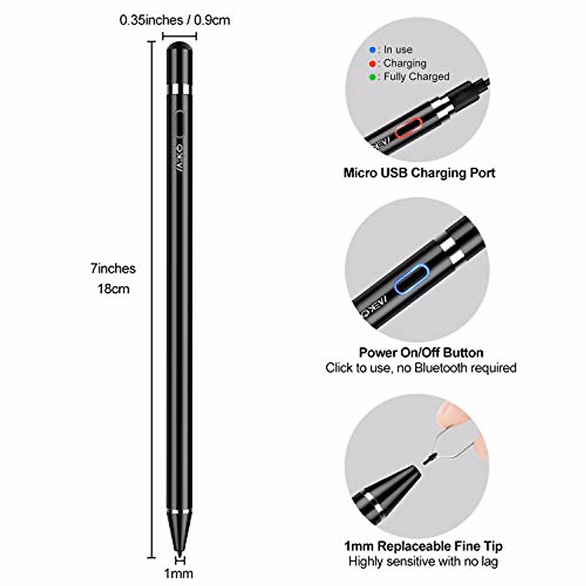 MEKO Upgraded Fine Tip Stylus Pen with Palm Rejection, Compatible for 2018&2019&2020 Apple iPad Pro 11/12.9 Inch 3rd&4th Gen, iPad 6th/7th/8th Gen/Air 3rd/4th Gen/Mini 5th Gen Digital Pencil -Black