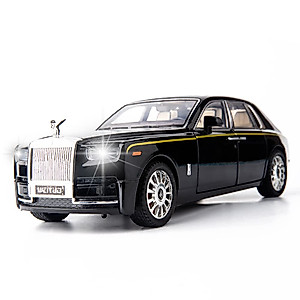 WAKAKAC 1/20 Phantom Model Car Alloy Diecast Collectible Pull Back Toy Car Classic Double Door Model Vehicle Logo Can Be Folded(Black)