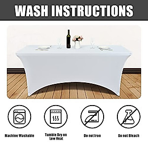 Yastouay 2 Pack 6ft Stretch Table Cloth Spandex Table Cover Tight Fitted for 6ft Rectangular Tables White Washable Tablecloths for Party, Wedding, Banquet, Outdoor (White, 6 Ft)